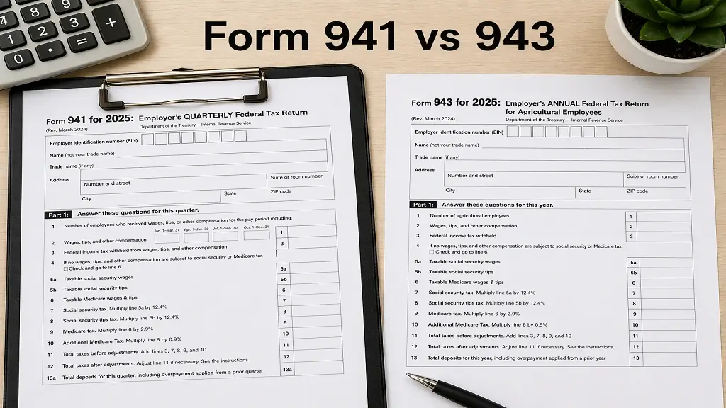 Form 941 vs 943: Key Differences, Deadlines & Who Must File